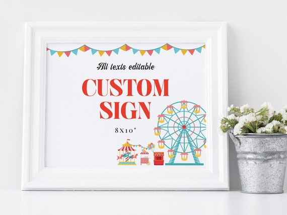 EDITABLE Carnival Party Theme Sign Template, Circus Theme Birthday ...