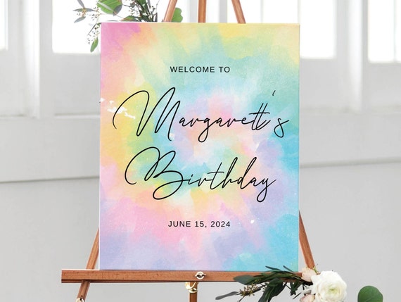 Editable Rainbow Birthday Welcome Sign, Pastel First Birthday Sign ...
