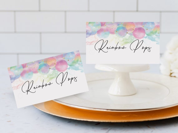 Editable Rainbow Bubble Place Card, Watercolor Rainbow Bubble Name Card ...
