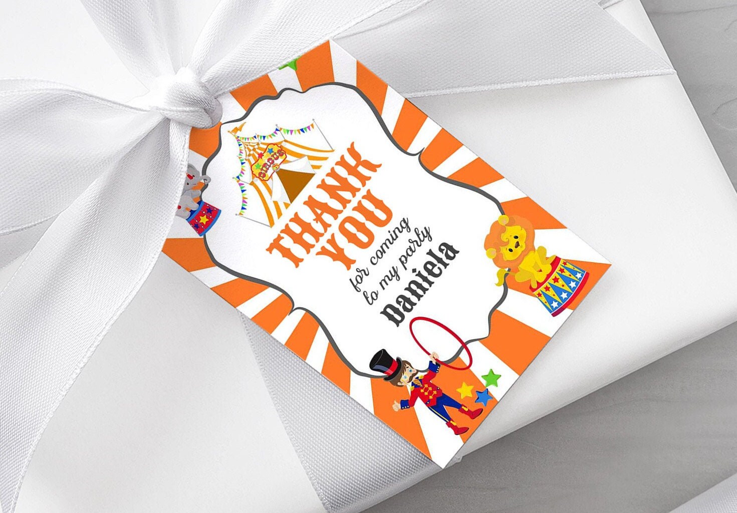 Editable Circus Favor Tag Orange Carnival Gift Tag Circus Birthday ...