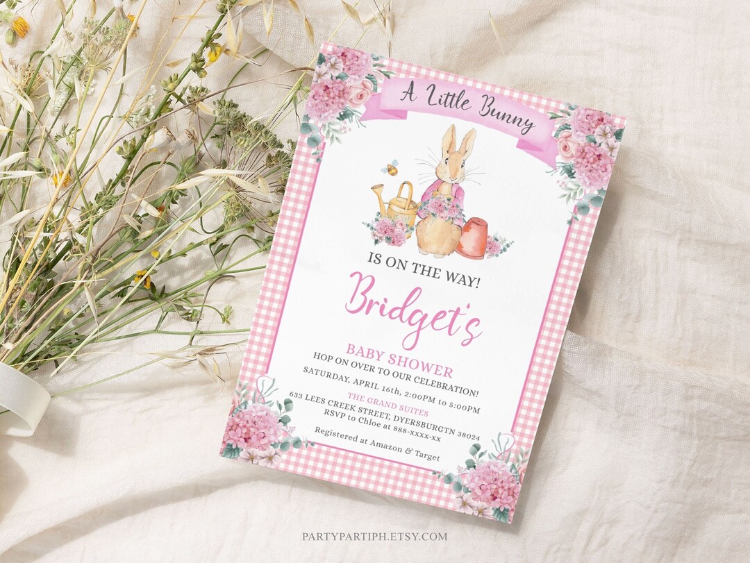 Editable Pink Peter Rabbit Baby Shower Invitation Template Instant ...