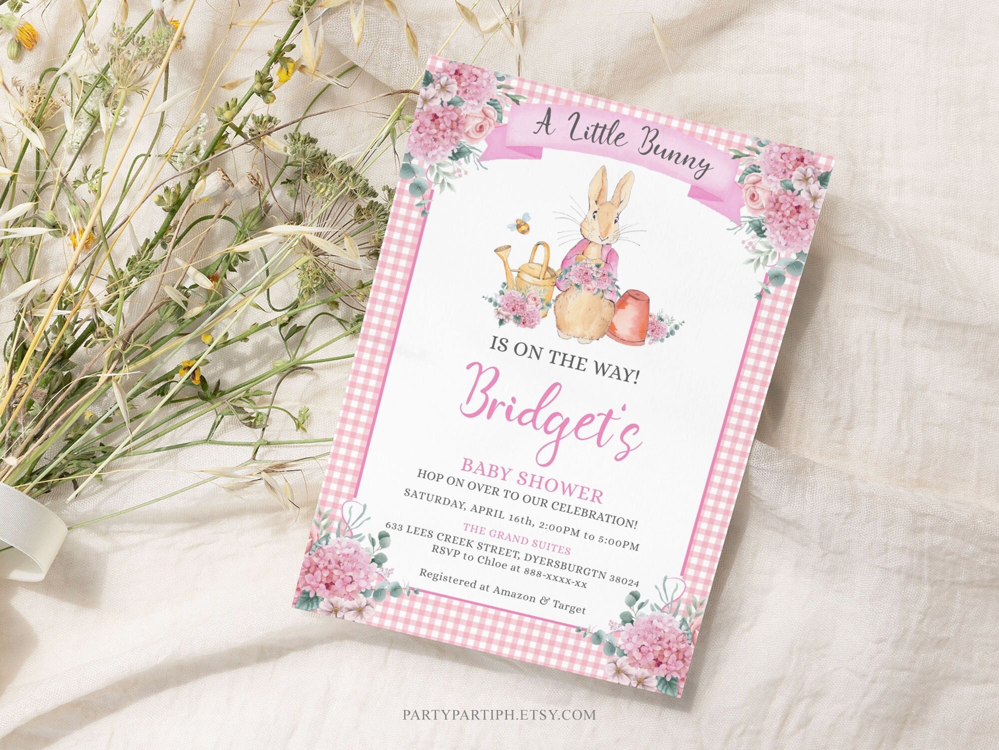 Editable Pink Peter Rabbit Baby Shower Invitation Template Instant ...