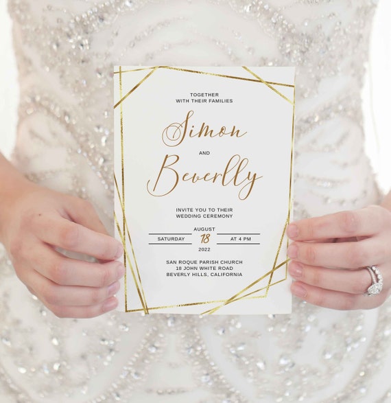 Gold Geometric Wedding Invitation Template, INSTANT Download, Gold ...