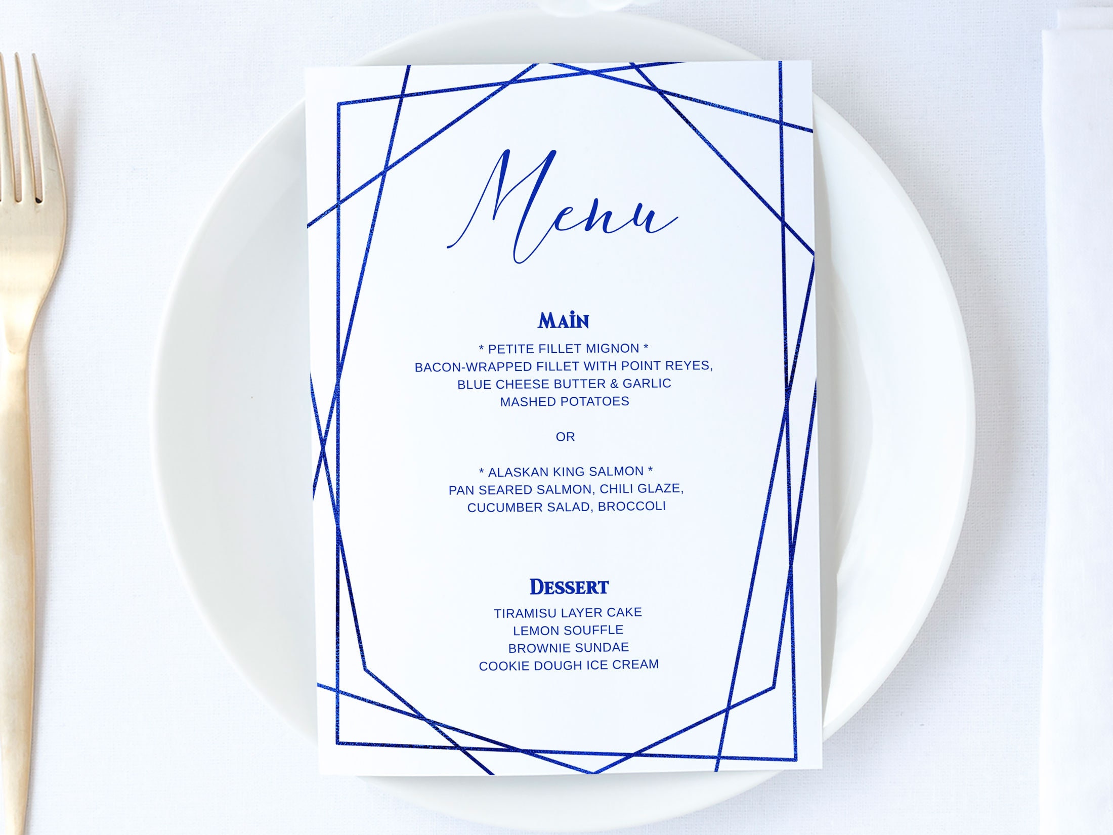 Editable Royal Blue Frame Wedding Menu Card Template Instant Download ...