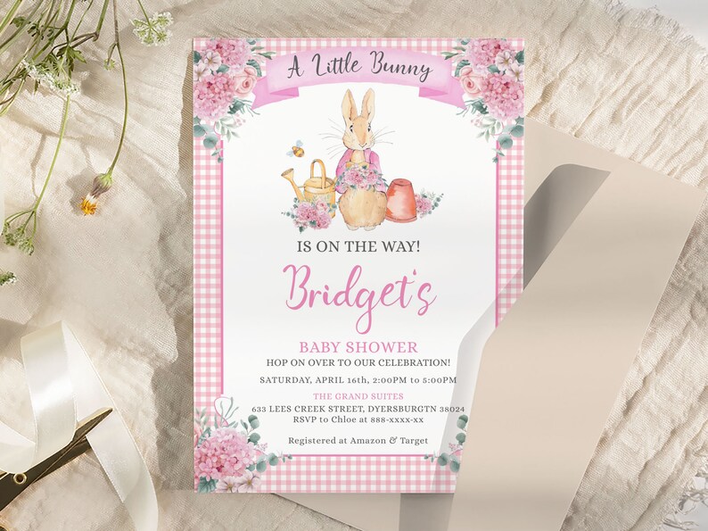 Editable Pink Peter Rabbit Baby Shower Invitation Template Instant ...