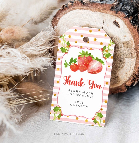 Editable Strawberry Birthday Favor Tags, Sweet Berry Gift Tags, Thank ...