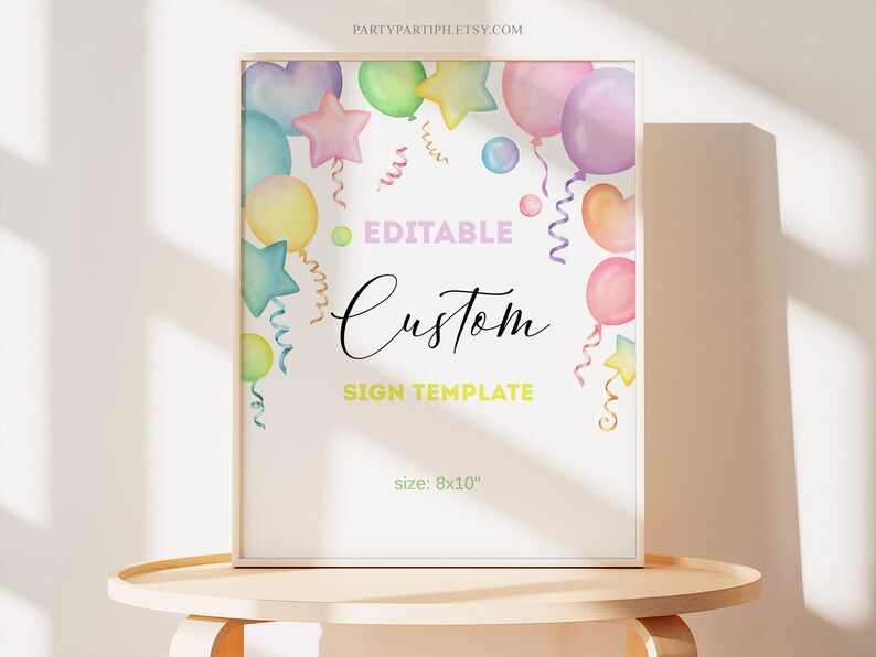 Editable Rainbow Balloons Birthday Custom Sign Pastel Rainbows ...