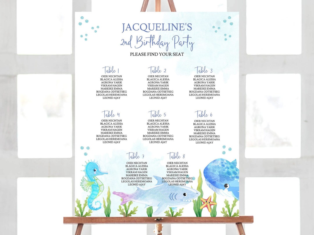Editable Under the Sea Seating Chart Sign Perfect for Birthday ...