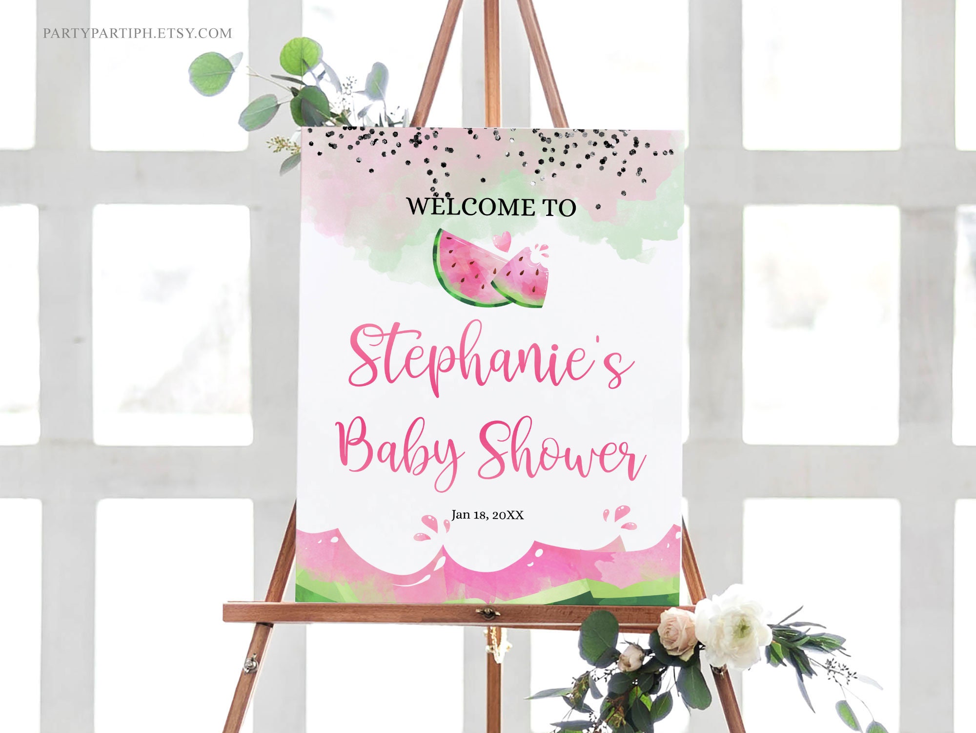 Editable Watermelon Baby Shower Welcome Sign Template Sweet Watermelon ...
