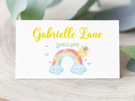 EDITABLE Sunshine and Rainbow Place Card Rainbow and Sunshine ...