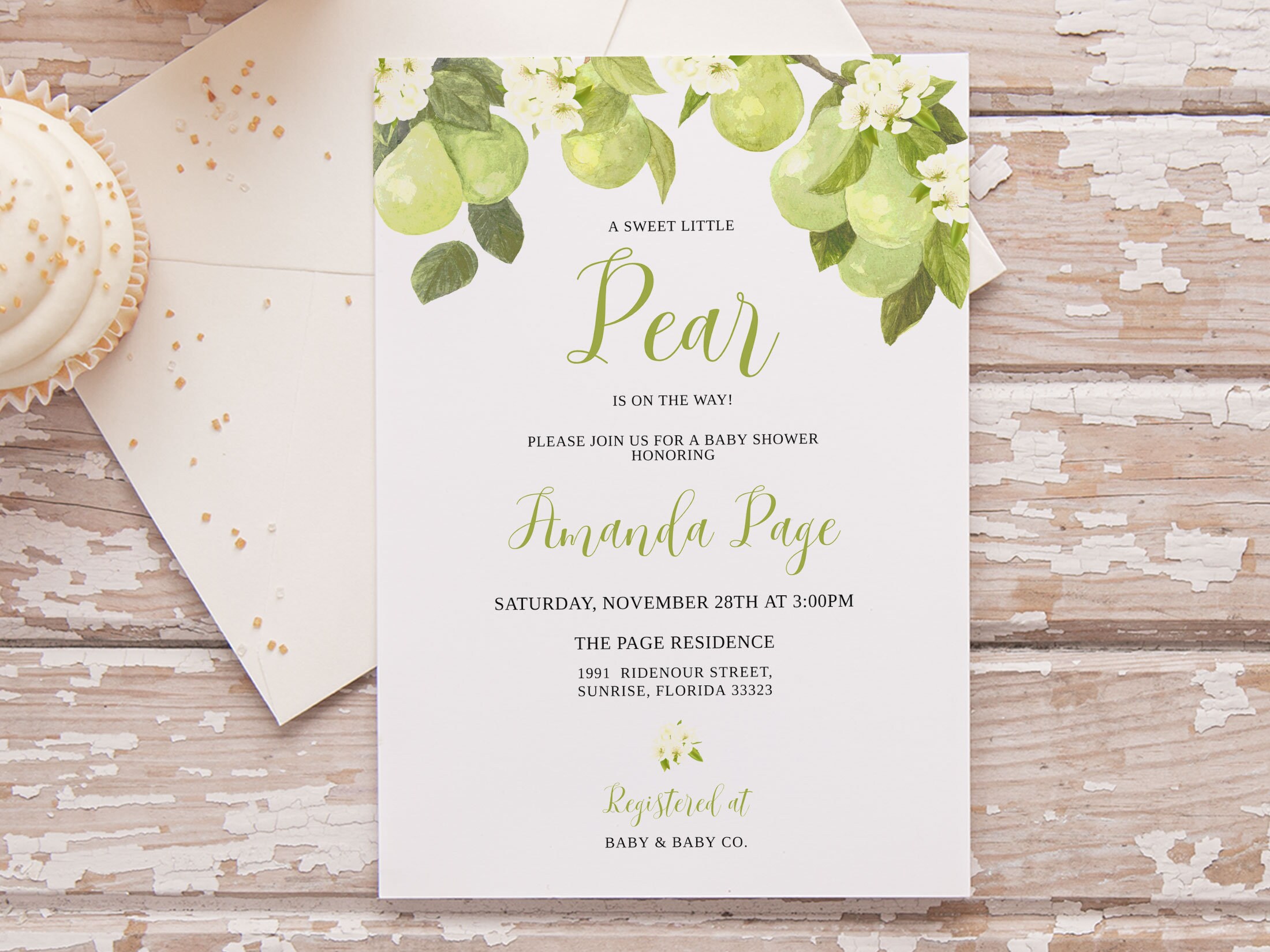 Editable Pear Baby Shower Invitation Fruit Watercolor Baby - Etsy