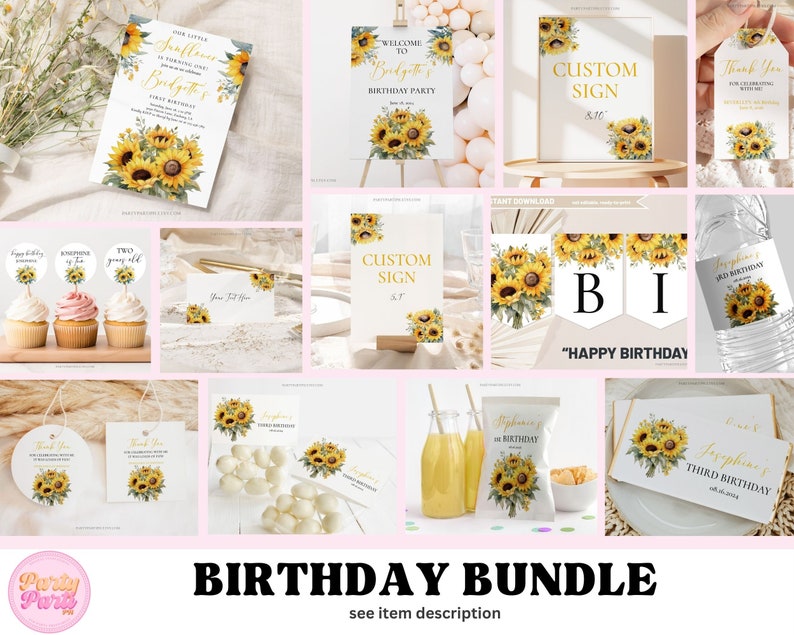 EDITABLE Sunflower Birthday Invitation Template Flower Theme 1st ...