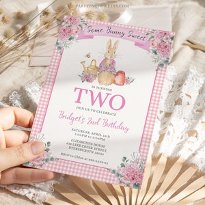 Editable Pink Peter Rabbit 2nd Birthday Invitation Template Some Bunny ...