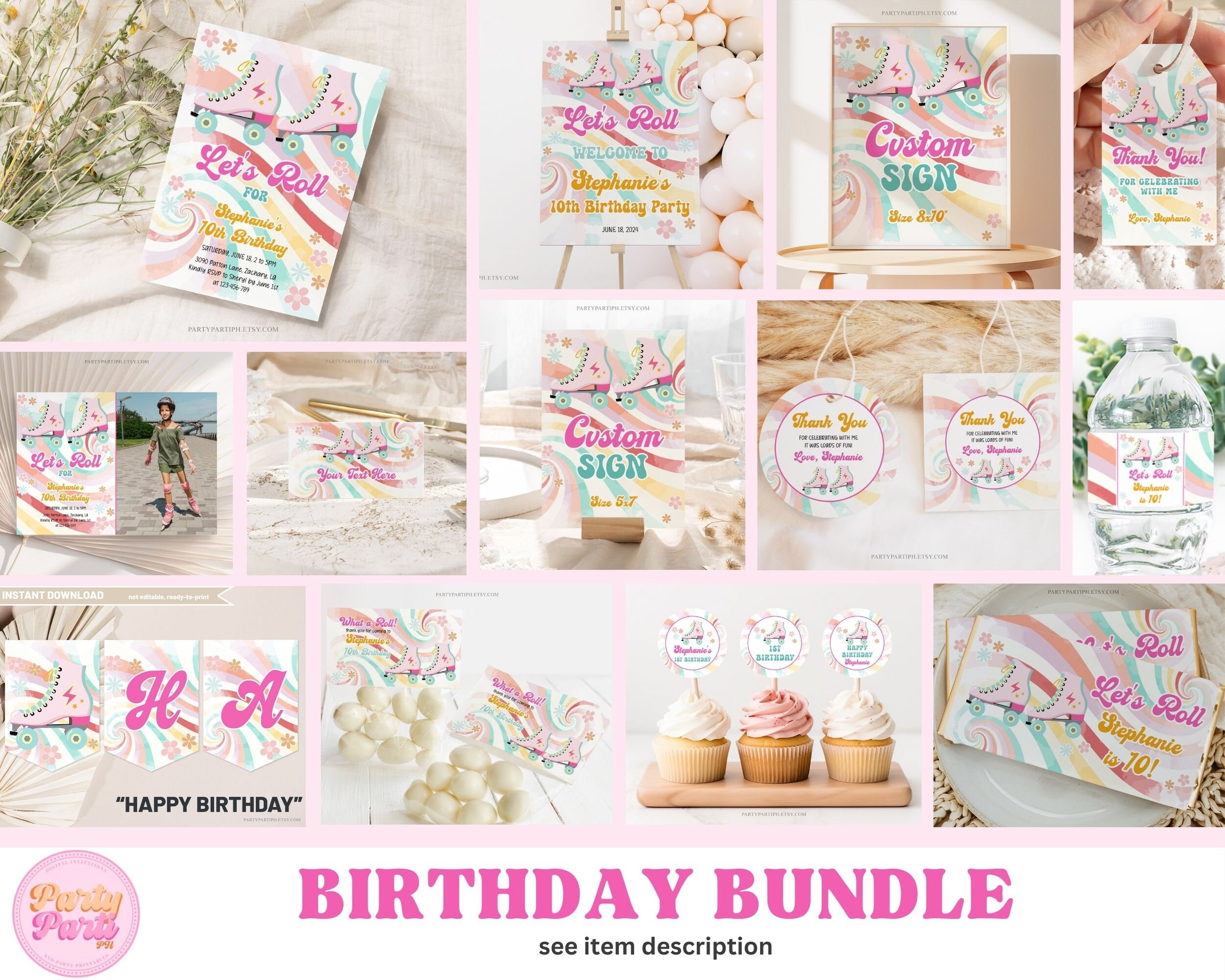 Editable Retro Roller Skates Thank You Tags Template Instant Download ...