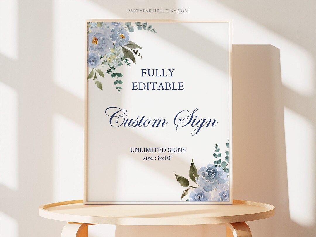 EDITABLE Blue Flowers Custom Sign Template for Party - Dessert Grazing ...