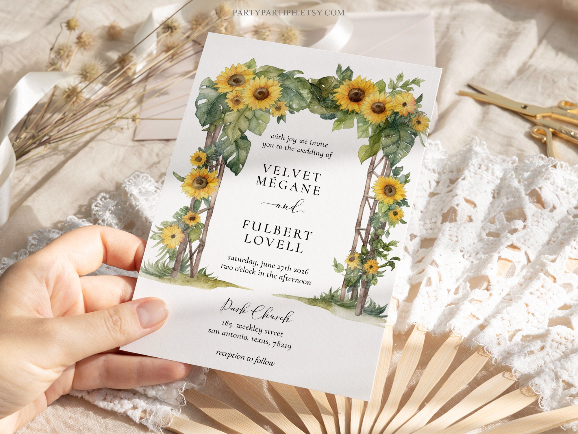Editable Sunflower Wedding Invitation Template Elegant Yellow Rustic ...