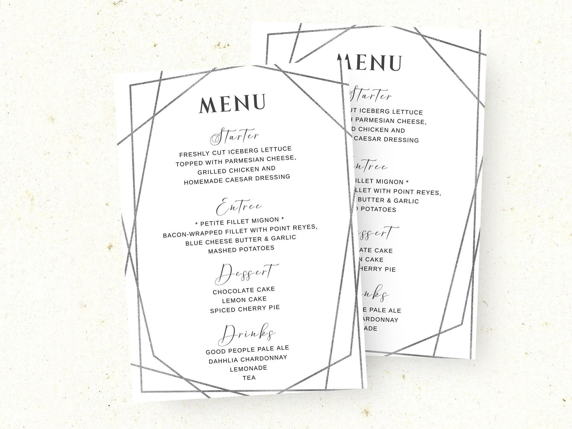 EDITABLE Silver Frame Wedding Menu Card Template Instant Download ...