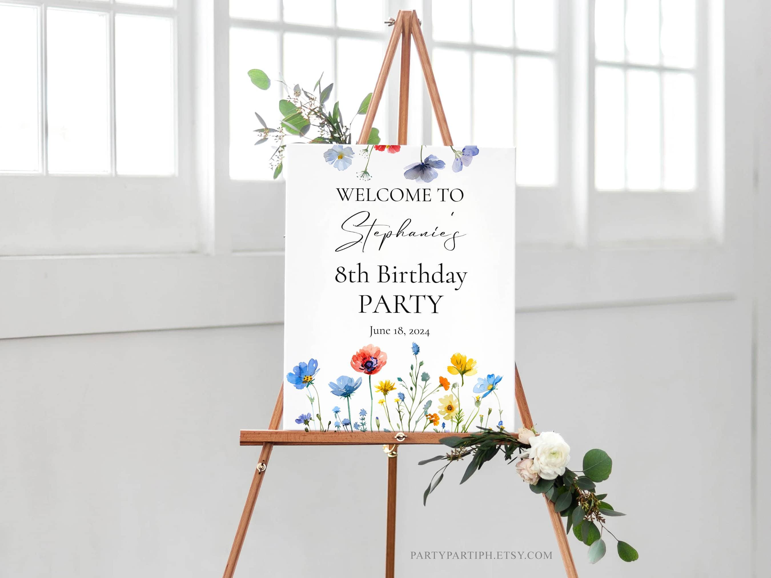 EDITABLE Wildflower Birthday Welcome Sign Party Decoration Template ...