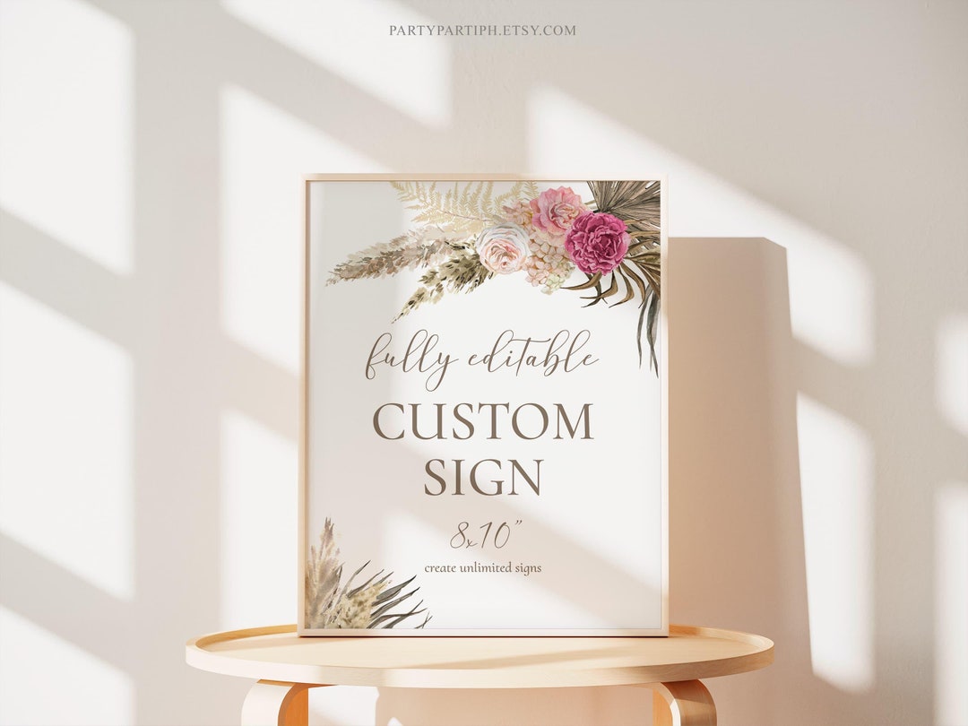 EDITABLE Boho Flowers Custom Template Sign Boho Garden Theme Birthday ...