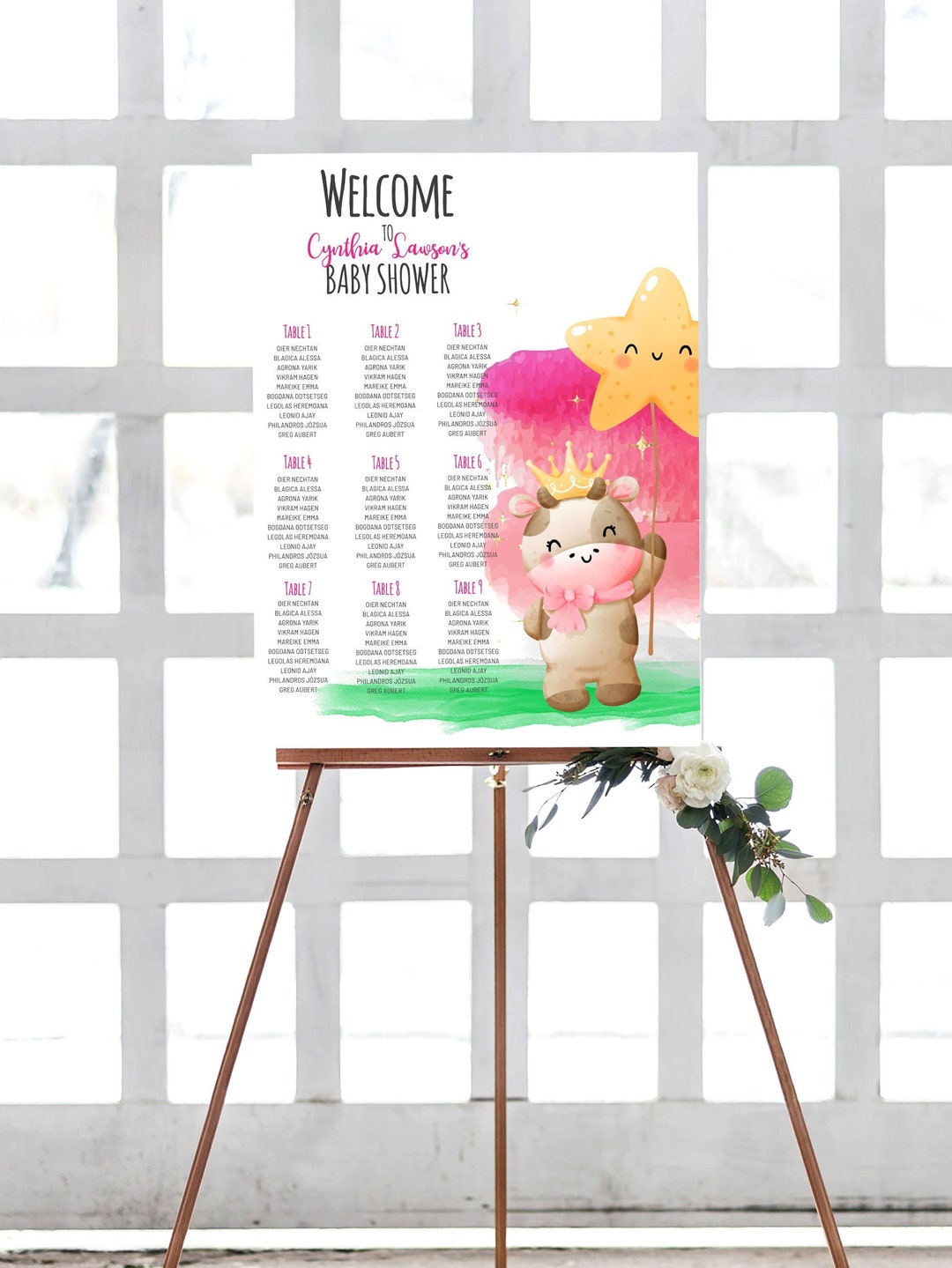 EDITABLE Cow Baby Shower Seating Chart Template Farm Animals Please ...