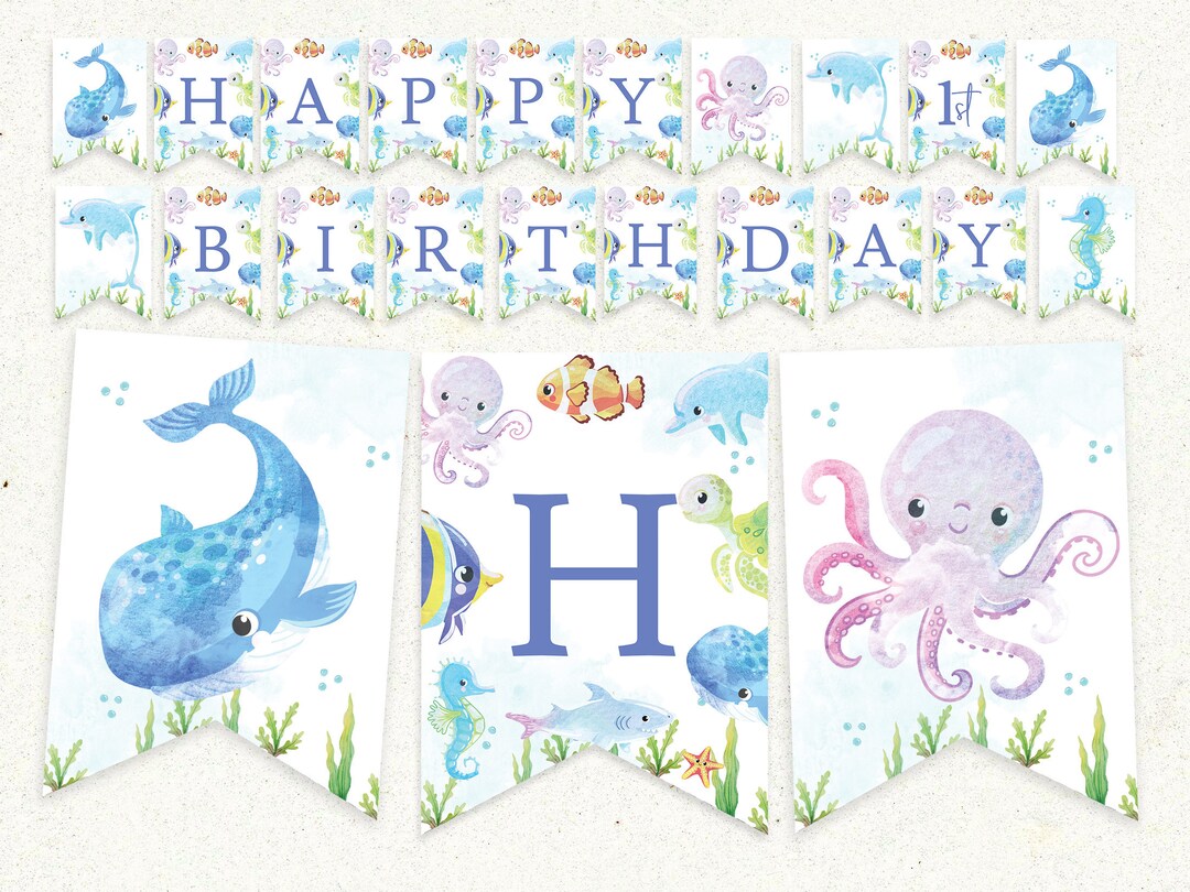 EDITABLE Under the Sea Birthday Banner Printable Template - Etsy