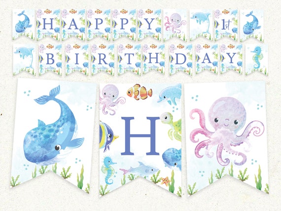 EDITABLE Under the Sea Birthday Banner Printable Template, Nautical ...