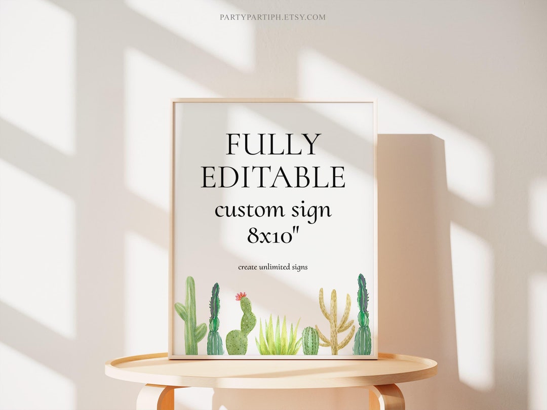 EDITABLE Cactus Custom Table Sign Template Desert Cactus Theme Birthday ...