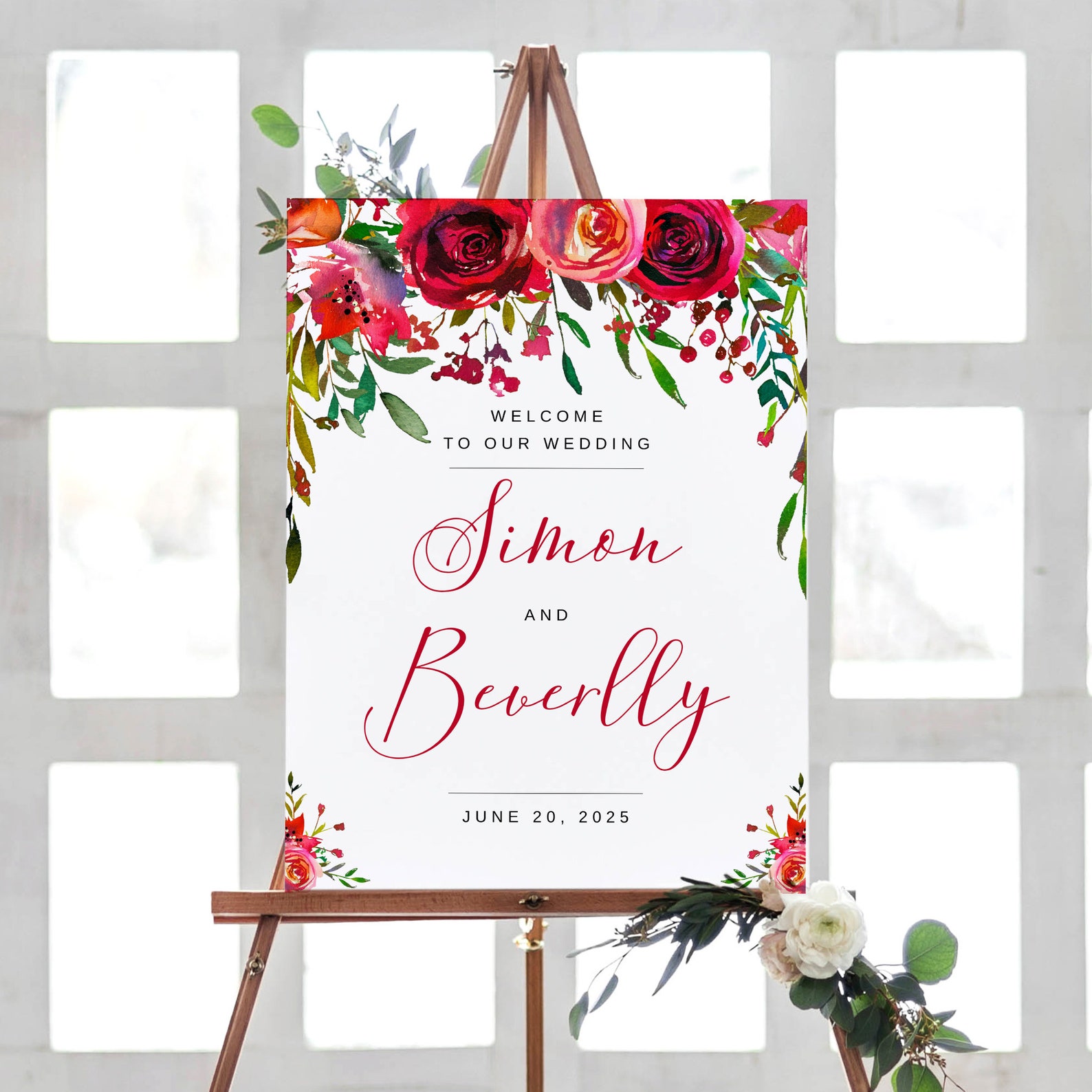 Editable Red Roses Welcome Sign Templates Red and Gold Wedding - Etsy