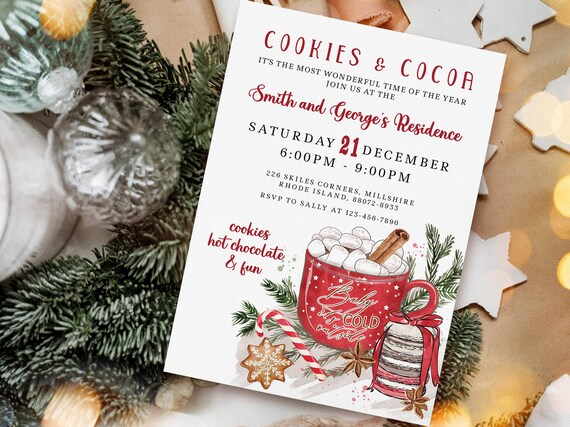 EDITABLE Cookies and Cocoa invitation, Holiday Cookie Exchange Party ...