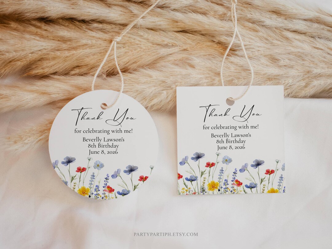 Editable Cute Wildflowers Birthday Gift Tag Template Floral Thank You ...