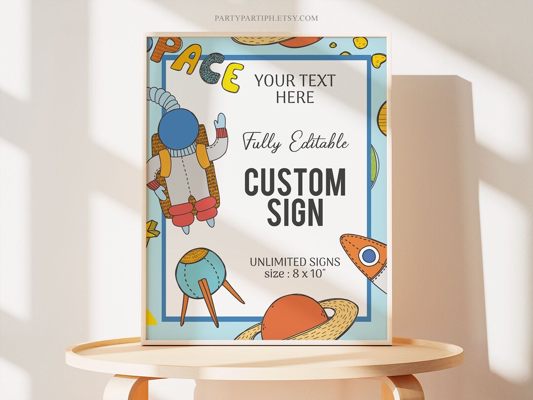 Editable Astronaut Space Custom Table Sign Template Outer Space Table ...