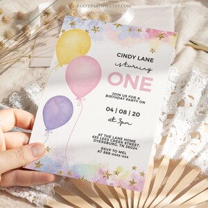 Editable Balloon Birthday Invitation Template Girl Balloon Party Invite ...