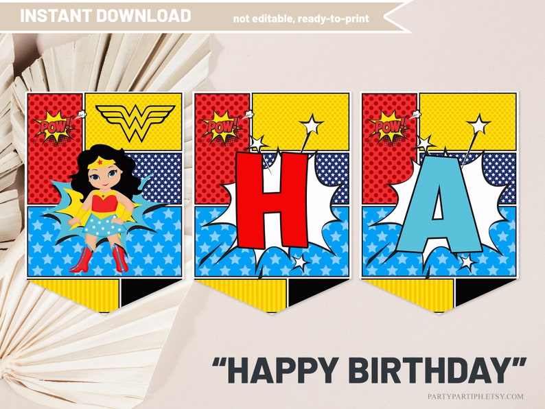 Happy Birthday Superhero Party Banner Instant Download Superhero Girl ...