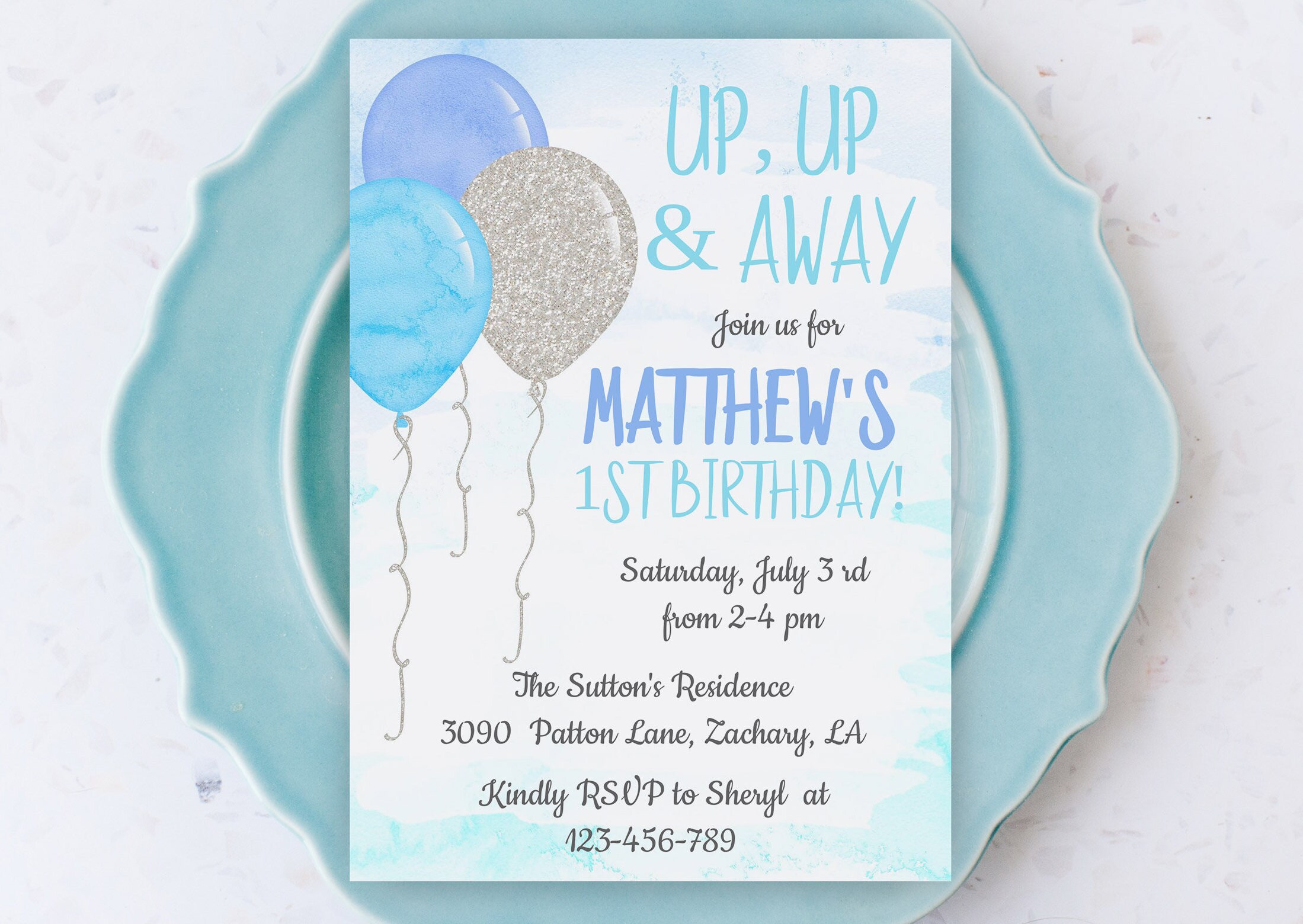 Editable Blue Balloons Birthday Invitation Boy 1st Birthday - Etsy