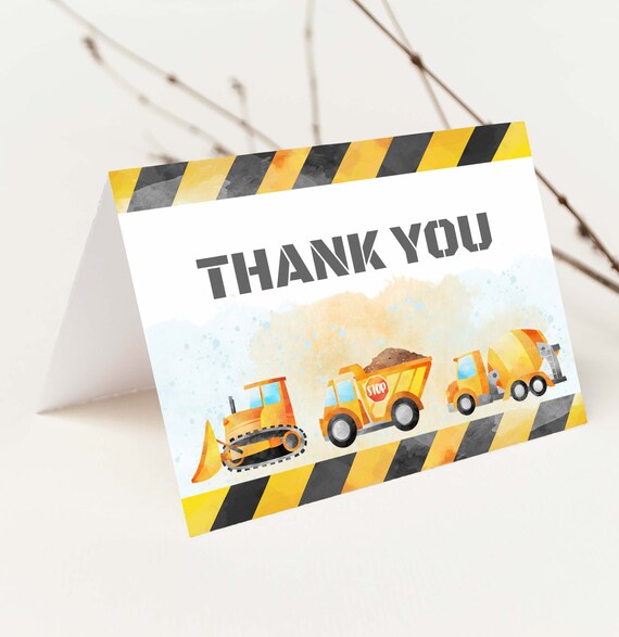 Editable Construction Thank You Card Template Construction Birthday