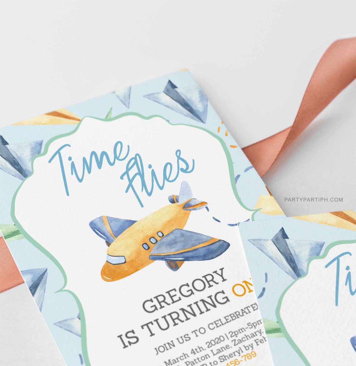 Editable Airplane Birthday Invitation Blue Aircraft Birthday | Etsy