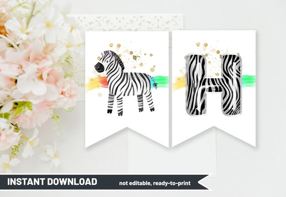 Zebra Happy Birthday Banner Printable Animal Print Leopard Zebra