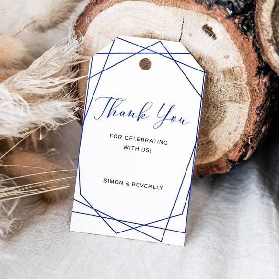 Editable Royal Blue Wedding Favor Tags, Geometric Gift Tags, INSTANT ...