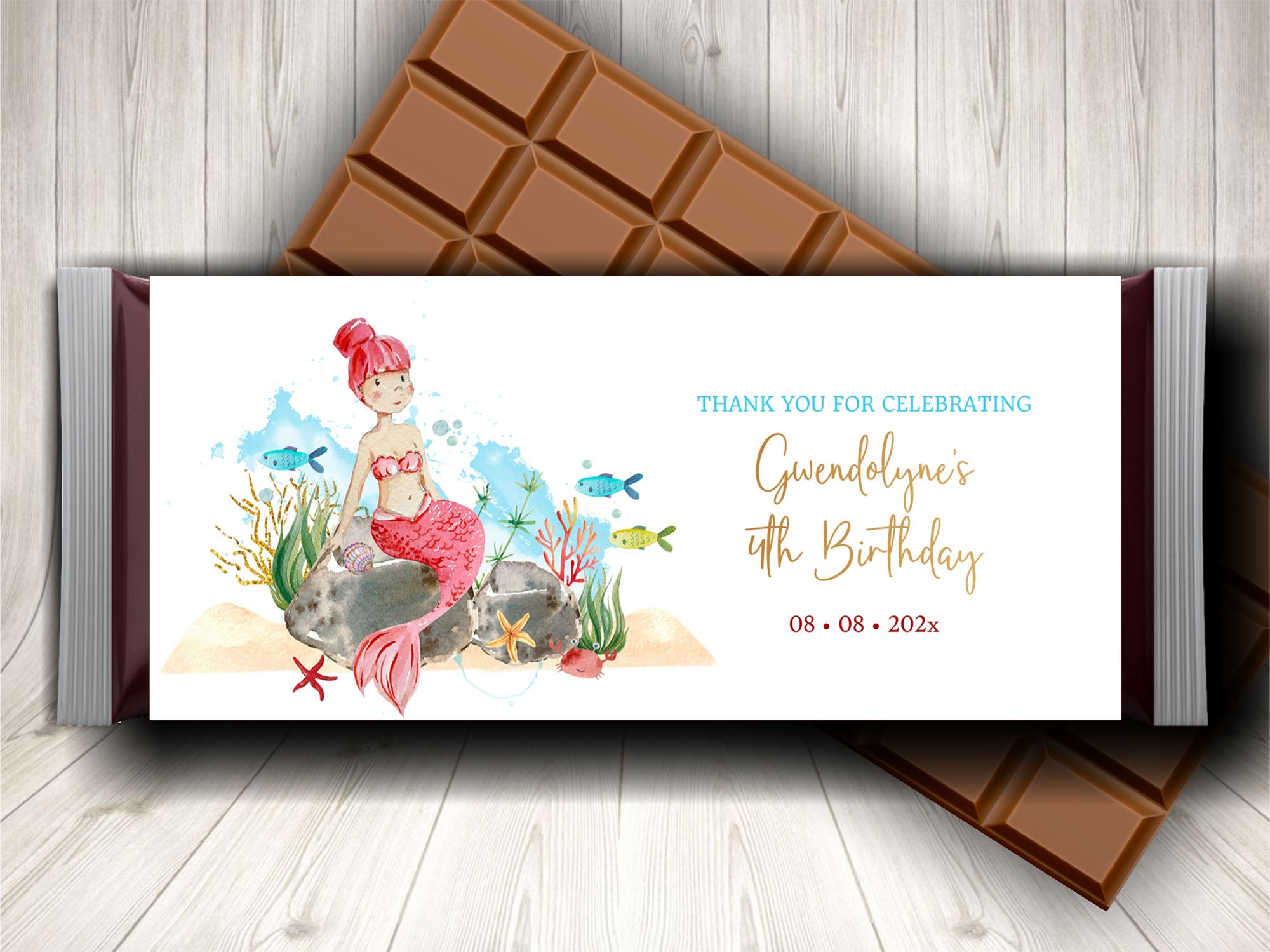 Mermaid Chocolate Bar Wrapper Under the Sea Party Favor - Etsy