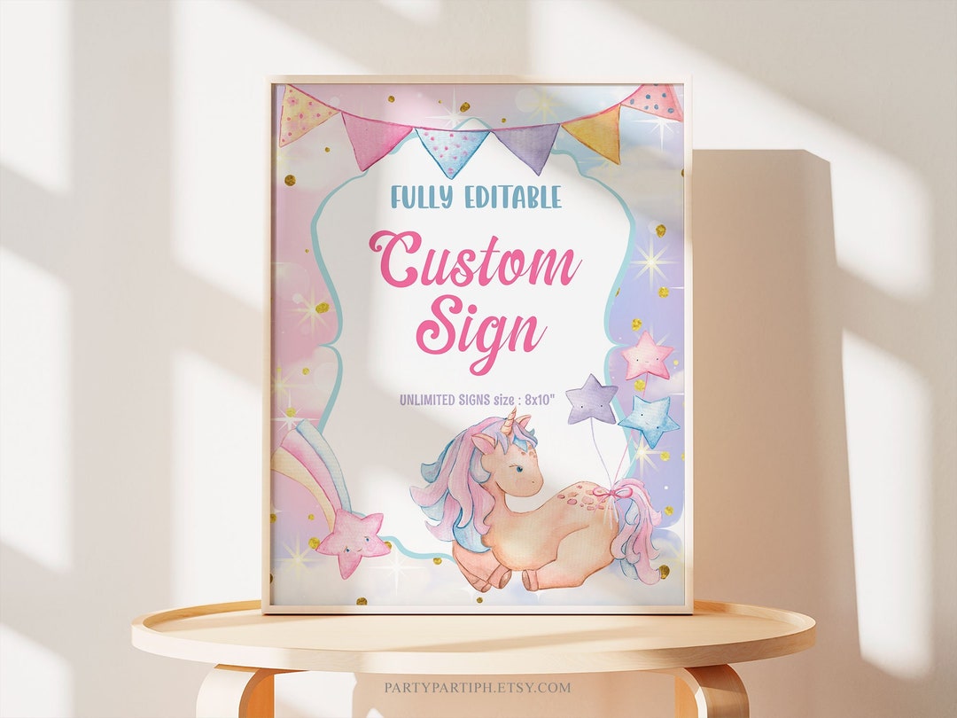 Editable Rainbow Unicorn Custom Sign 8x10" Girl Unicorn Birthday Table ...
