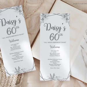 Editable Silver Program Card Template (wedding Bridal Shower Dinner ...