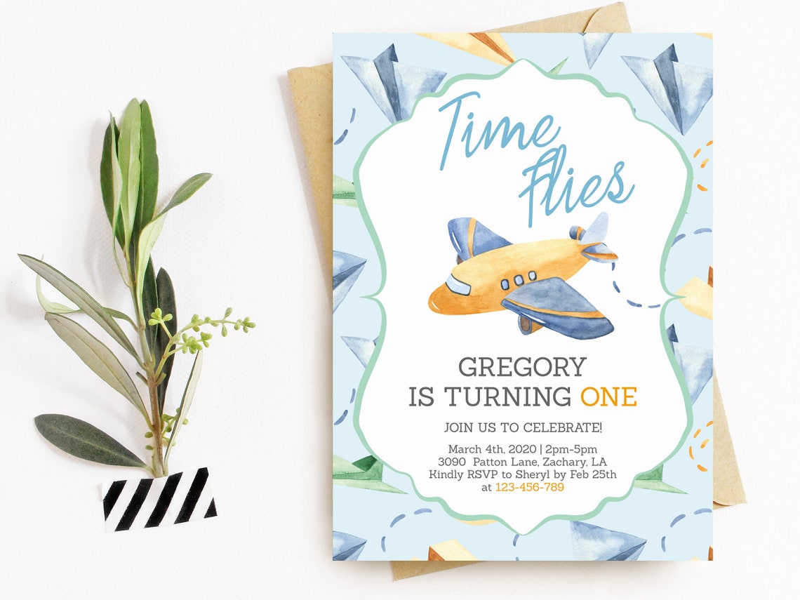 Editable Airplane Birthday Invitation Blue Aircraft Birthday - Etsy