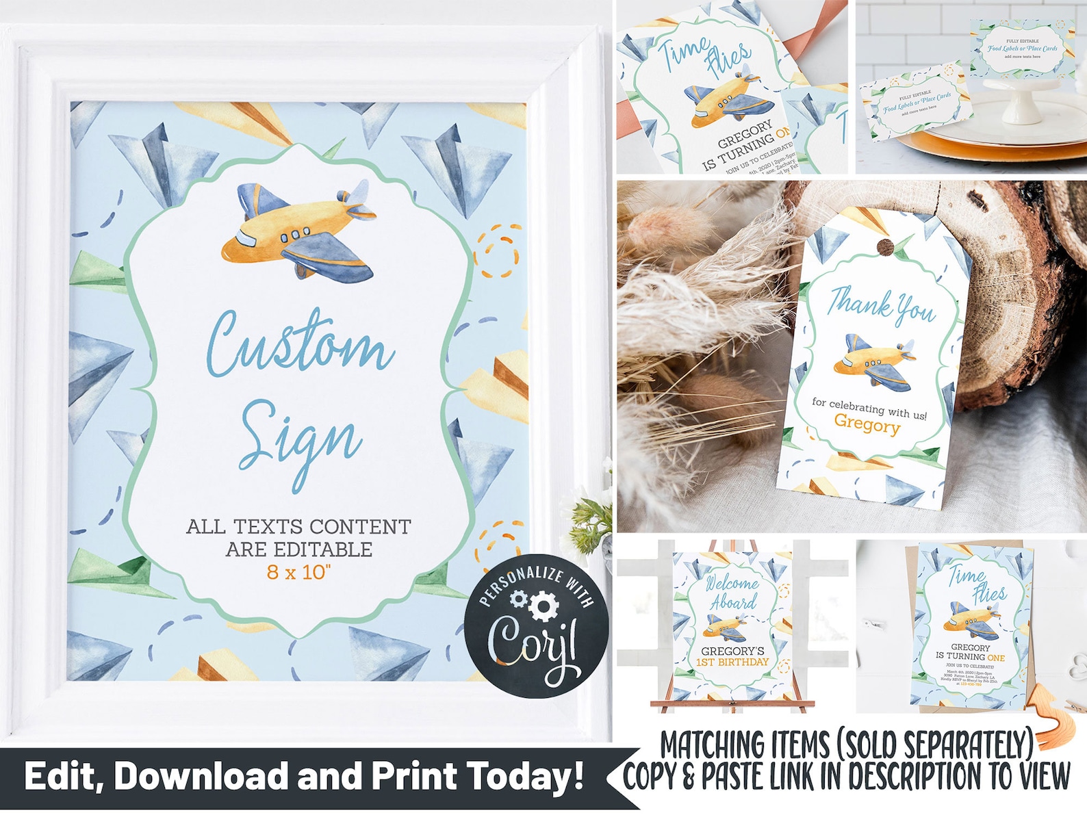 Editable Airplane Birthday Welcome Sign Poster Airplane - Etsy