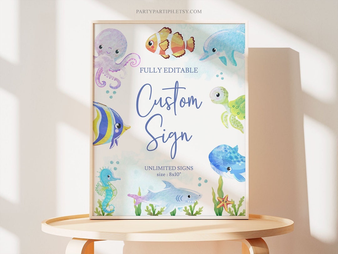 EDITABLE Under the Sea Custom Sign Nautical Theme Birthday Table Sign ...