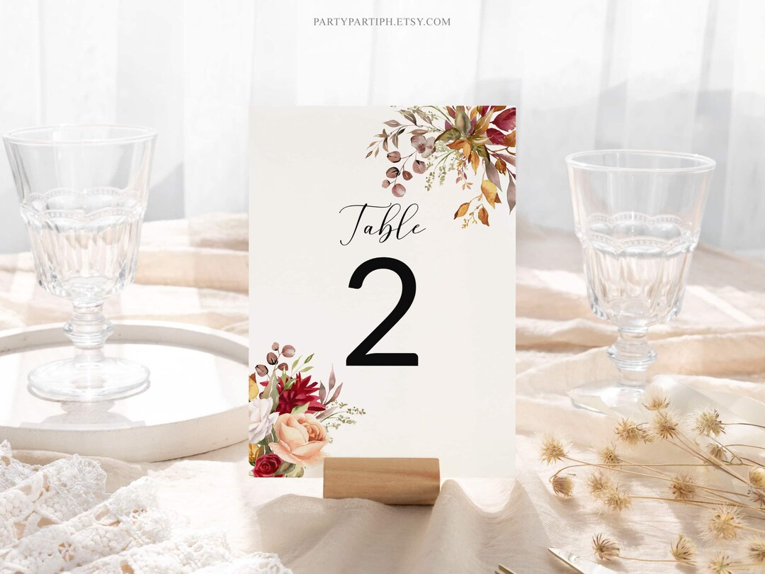 Editable Fall Table Numbers, Rustic Autumn Number Cards, Pumpkin Floral ...