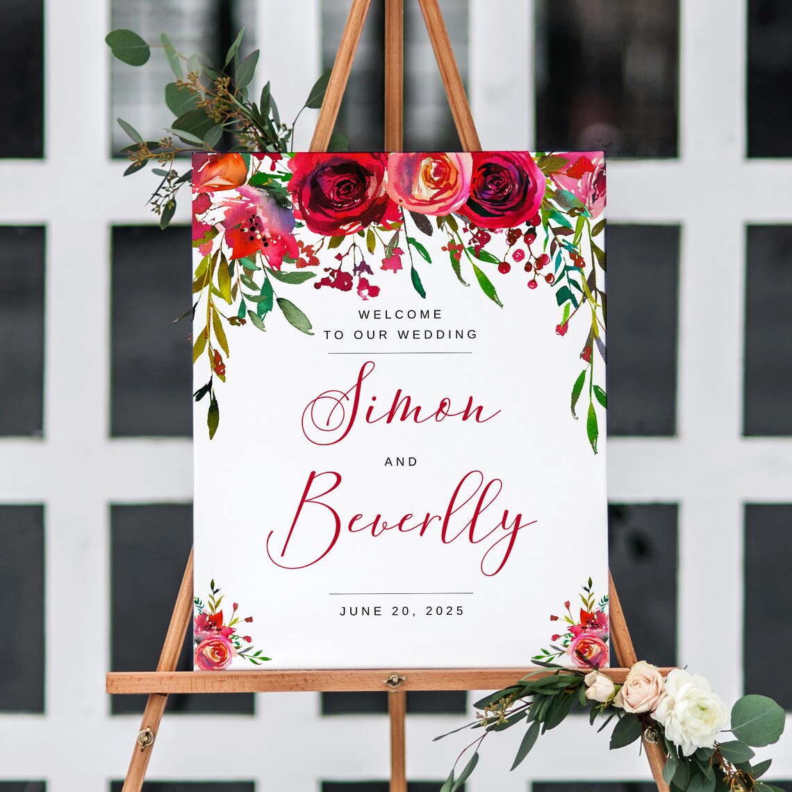 Editable Red Roses Welcome Sign Templates Red and Gold Wedding - Etsy