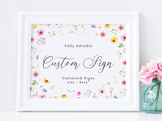 EDITABLE Wildflowers Sign Template, Garden Theme Wedding Custom Table ...