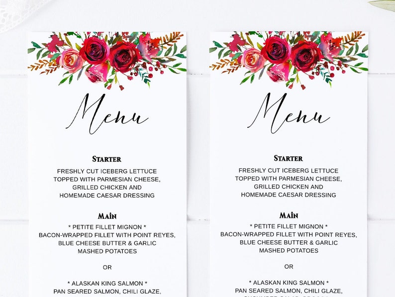 Editable Framed Flowers Wedding Menu Card Template Instant Download ...
