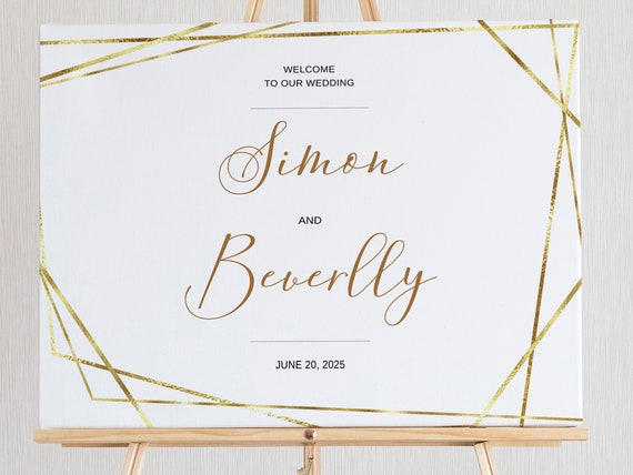 Gold Wedding Welcome Sign Template, Geometric Wedding Welcome Sign ...