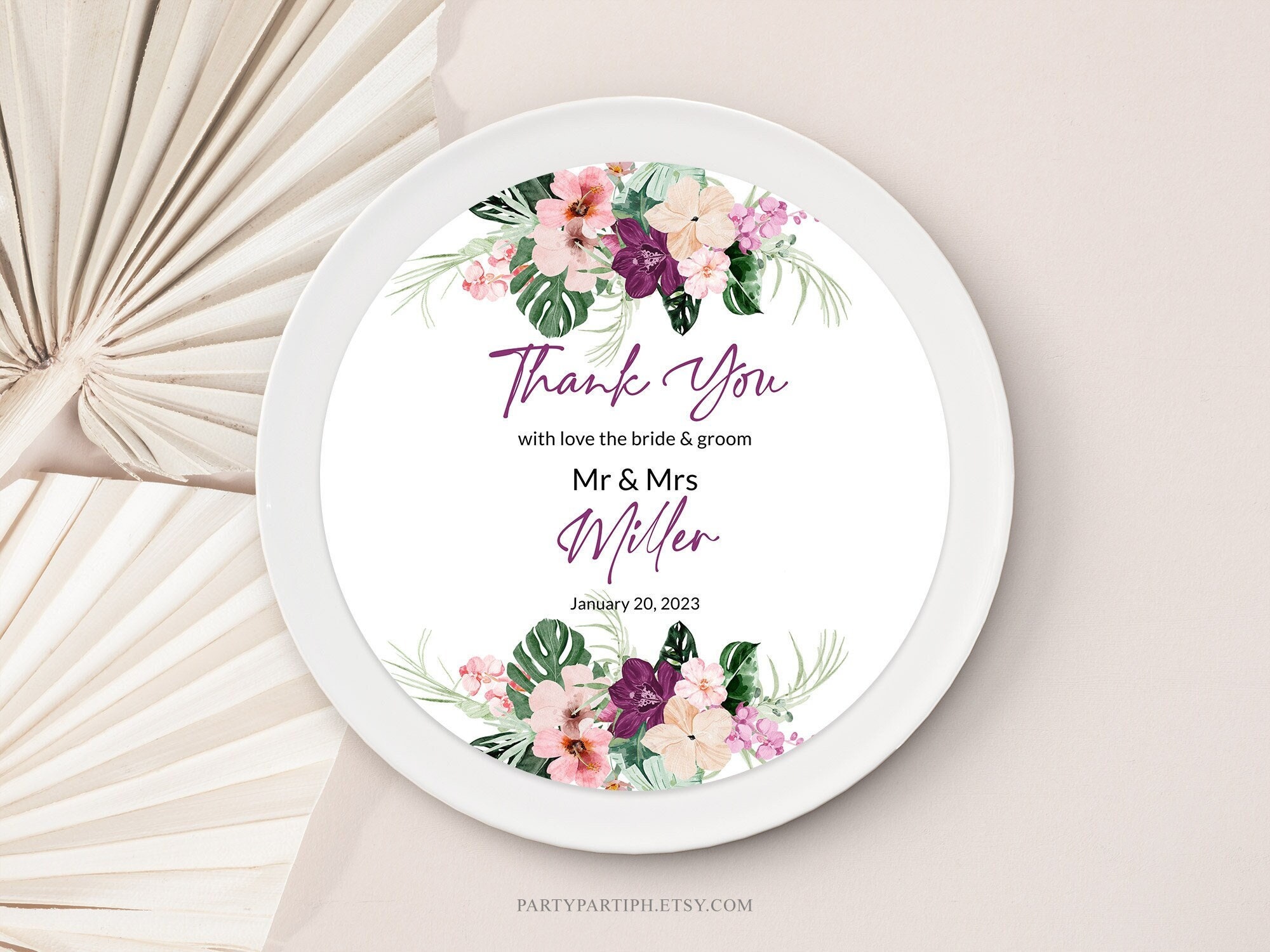 EDITABLE Tropical Flower Paradise Wedding Plate Charger Insert Flowers ...